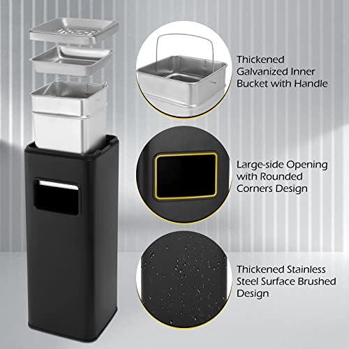 Dyna-Living Stainless Steel Trash Can Outdoor Commercial Garbage Can Large Trash Bin for Home Use Industrial Waste Container, Square Black