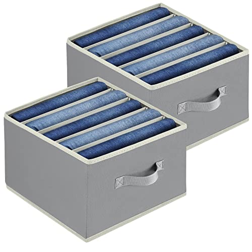 homsorout Jeans Organizer for Closet, Wardrobe Clothes Organizer with Handles, Foldable Drawer Organizers for Clothing, Closet Organizers and Storage for Clothes, Jeans, Sweater, 2 Pack, Grey