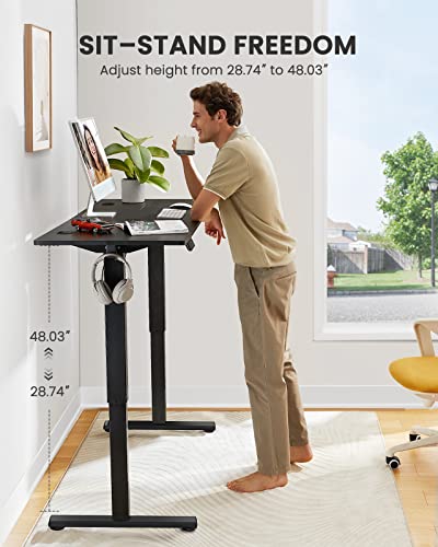 ErGear Electric Standing Desk 48 x 24 Inches, Height Adjustable Sit Stand up Desk, Memory Computer Workstation Table with Splice Board for Home Office, Black