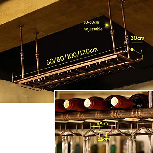 Ceiling Stemware Rack, Adjustable Hanging Wine Bottle Holder, Wine Glass Holder, Upside Down Goblet Racks, Restaurants Kitchens Bar Wine Storage Display Shelf, Bronze (Size : 80×35