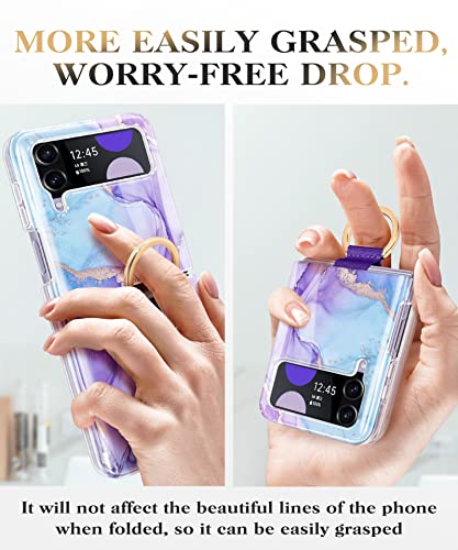 Galaxy Z Flip 4 Case with Ring Holder, Wireless Charging Anti-Scratch Shockproof Case for Samsung Z Flip 4 5G. (Blue Purple)