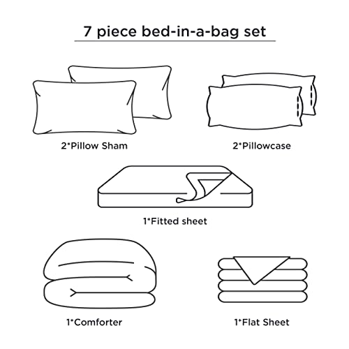 Bedsure Bed in a Bag Queen 7 Pieces - Blue Striped Comforter Set Queen All Season Bed Set, Bed Set Queen Size with 1 Comforter, 1 Flat Sheet, 1 Fitted Sheet, 2 Pillowcases & 2 Shams