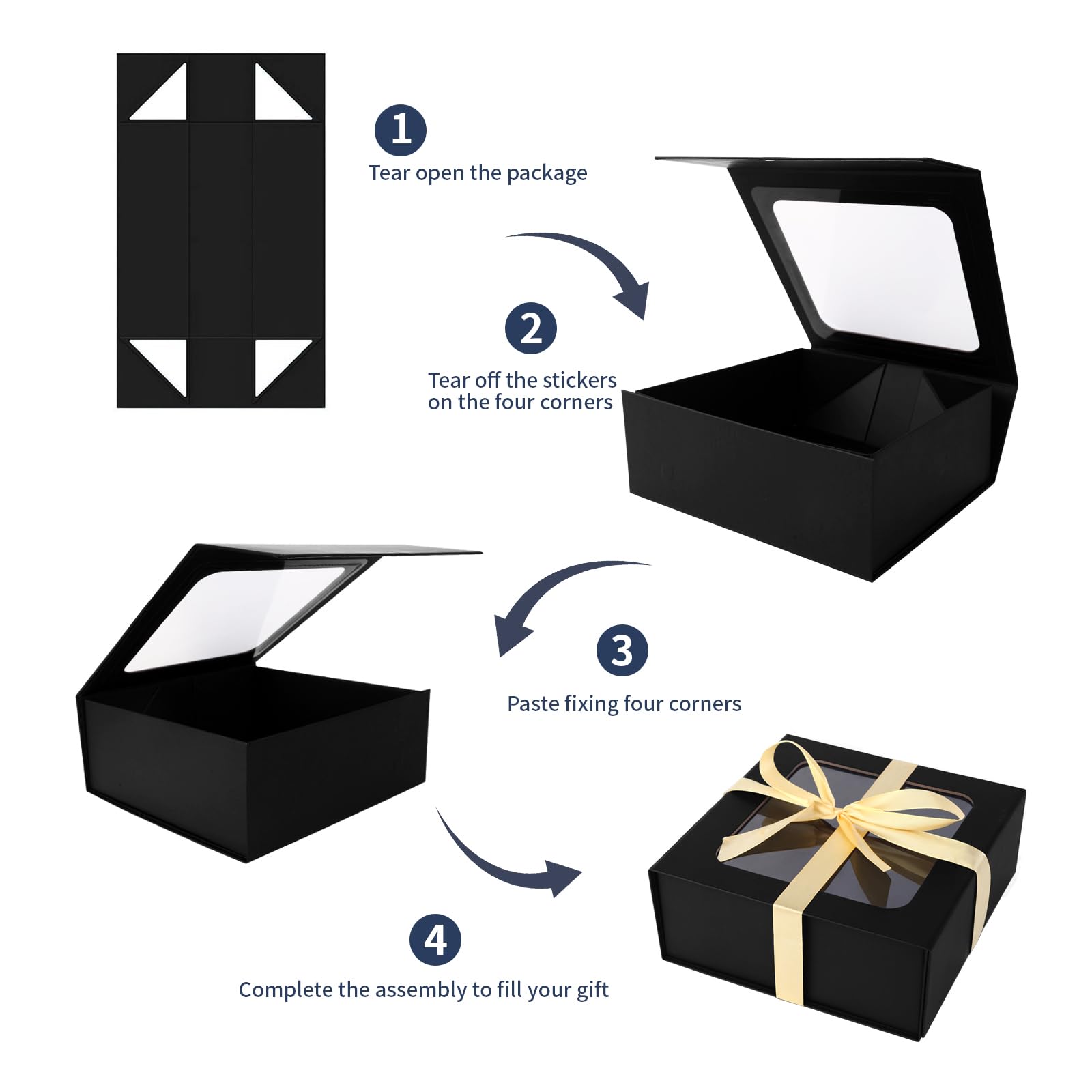 Black Gift Box with Window,7.5"x7.5"x3.1" Bridesmaid Box for Gift Giving,Birthday Gift Box with Magnetic,Closure Lid Gift Box for Presents,Cute Box,Luxury for Gift Packaging,Gift Box for Wrapping Gifts