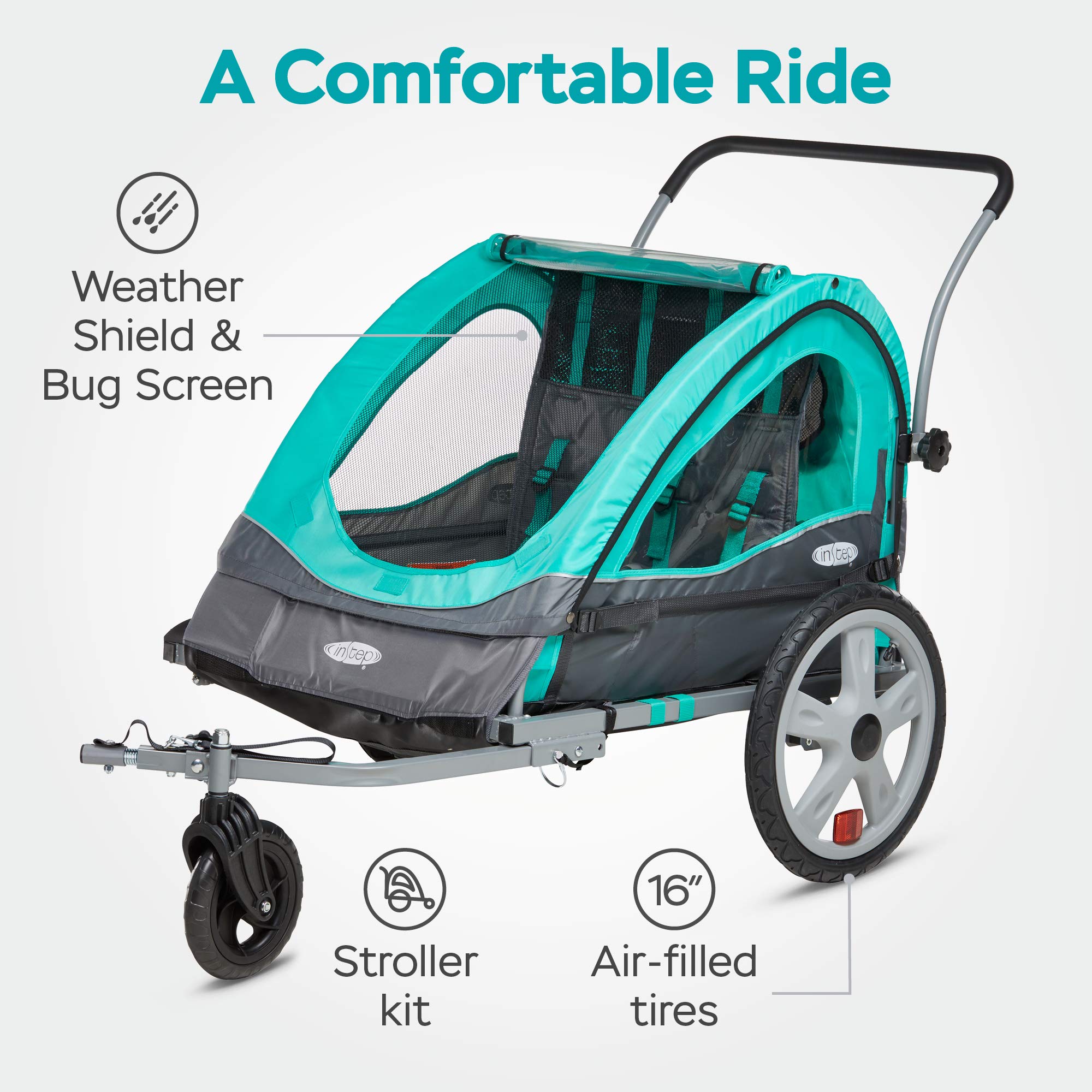Instep Quick-N-EZ Double Tow Behind Bike Trailer, Converts to Stroller/Jogger, Teal