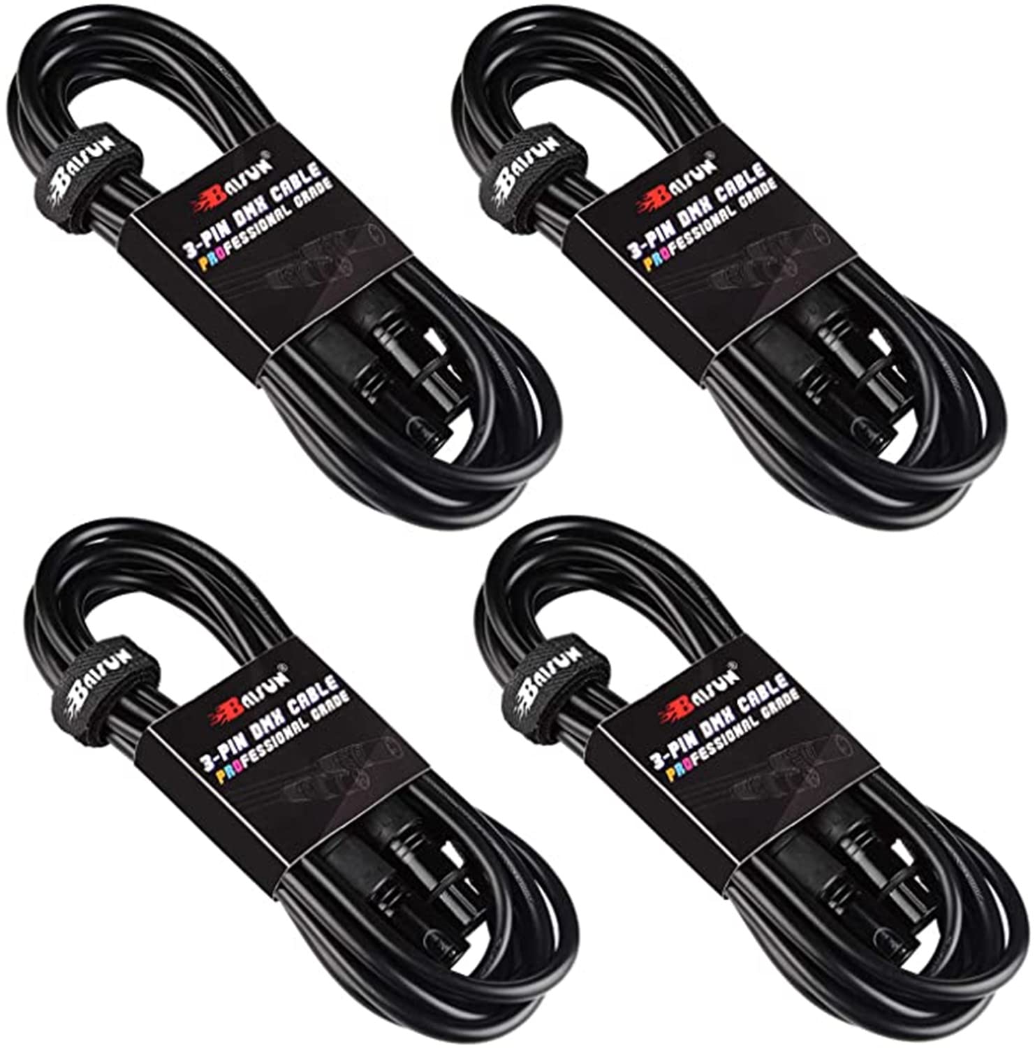 Baisun 10 ft DMX Cable 3 Pin Signal XLR Male to Female Cable for DJ Stage Lights(4 Pack)
