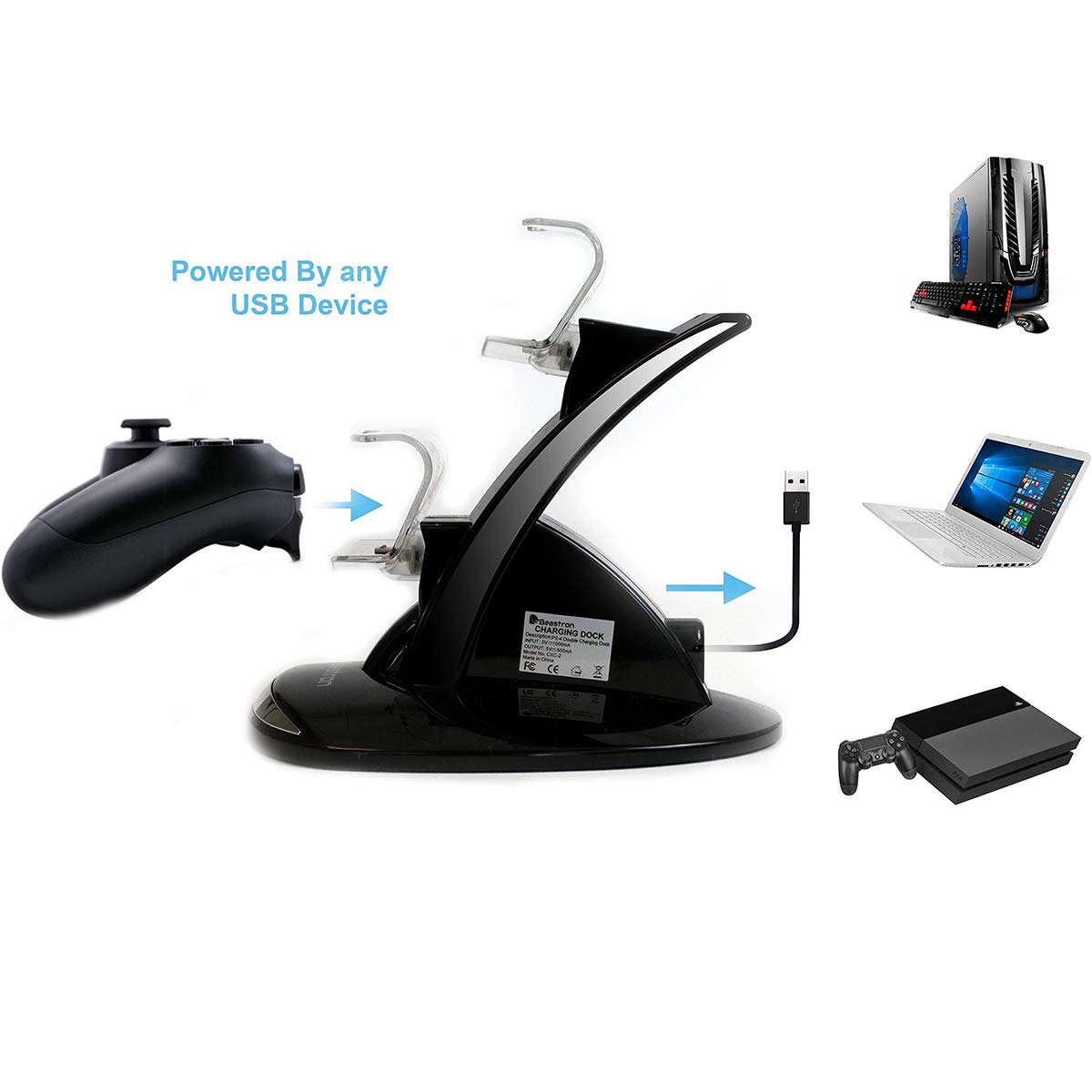 Beastron PS4 DualShock 4 V1 & V2 Controller Charging Station, PS4 Controller Charger for Sony PlayStation 4 PS4/PS4 Pro/PS4 Slim Controllers