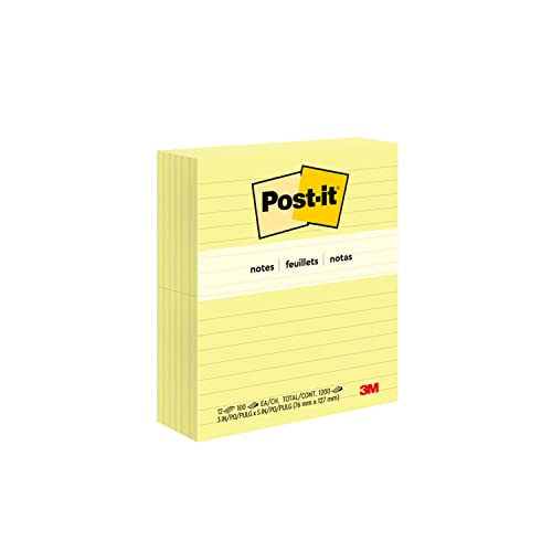 Post-it Pop-up Notes 3x5 in, 12 Pads, America's’s #1 Favorite Sticky Notes, Canary Yellow, Clean Removal, Recyclable (635-5PKSS)