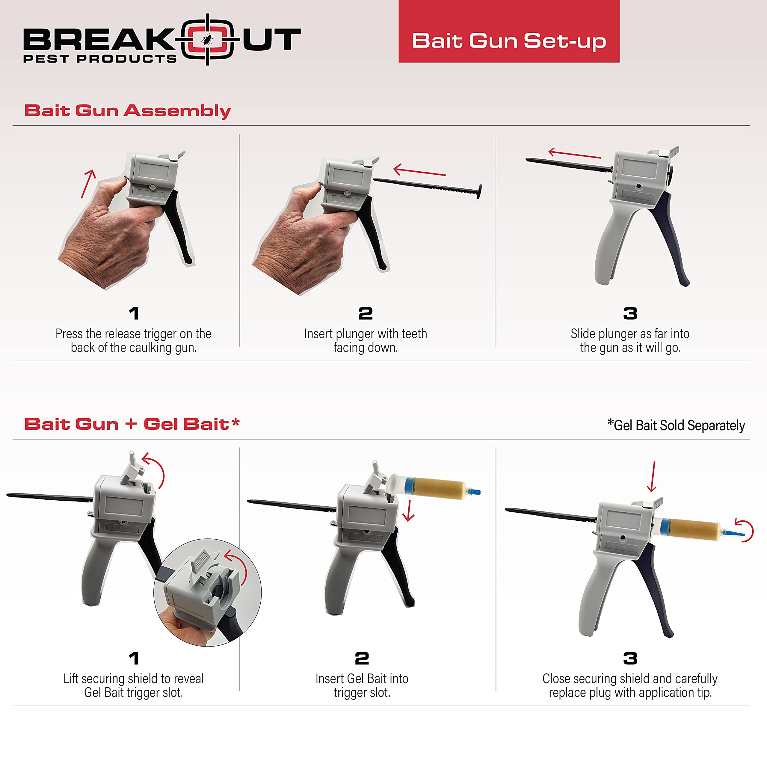 Bait Gun Applicator for Cockroach Gel Bait & Ants Work with Advion Cockroach, Optigard & Ant, Vendetta & Vendetta Plus, BASF Alpine, Bayer Maxforce