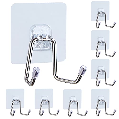 DASITON Large Adhesive Hooks 22Ib(Max) Utility Hooks Double Hook Towel and Coats Hooks,for Home Kitchen Bedroom Bathroom Office Ceiling (8Pack)