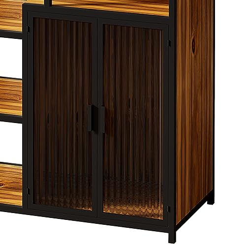 Industrial Bookshelf 69 Inch Tall Etagere Bookcase, Display Shelf with Open Storage Shelves and Right Side Cabinet, Modern Bookcases with Metal Frame for Home Office Living Room and Bedroom, Right