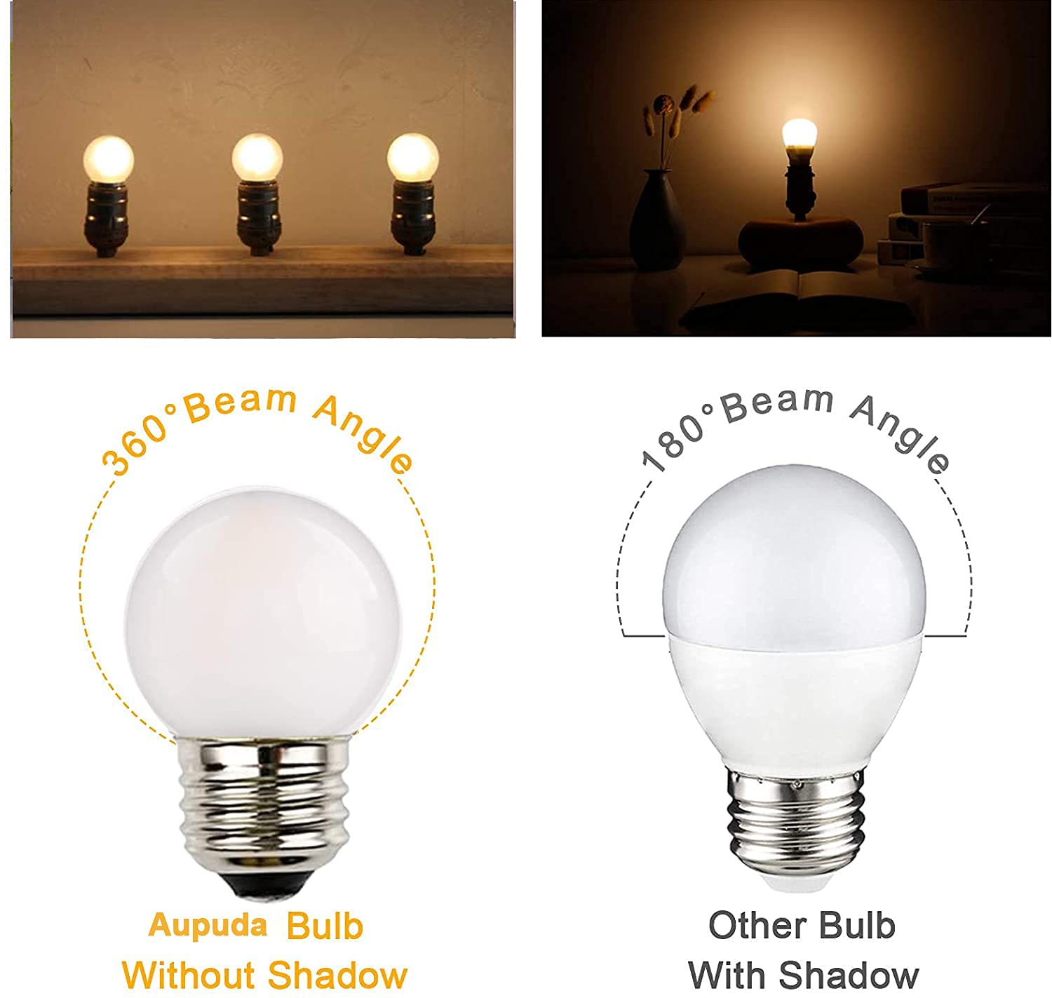 Aupuda 1W Mini LED Edison Globe Bulb 2700K Warm White E26 Standard Base 15W Equivalent Not Dimmable Vintage Style G40 Globe LED Filament Light Bulbs Frosted Glass Cover 6 Count (Pack of 1)