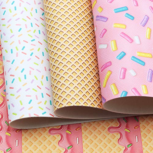 David accessories Donuts Cross Pattern Printed Synthetic Leather Fabric Sheets 5Pcs 7.7"x12.9"(Approx 20cm x 33cm) for DIY Bows Earrings Making Crafts (Donuts)