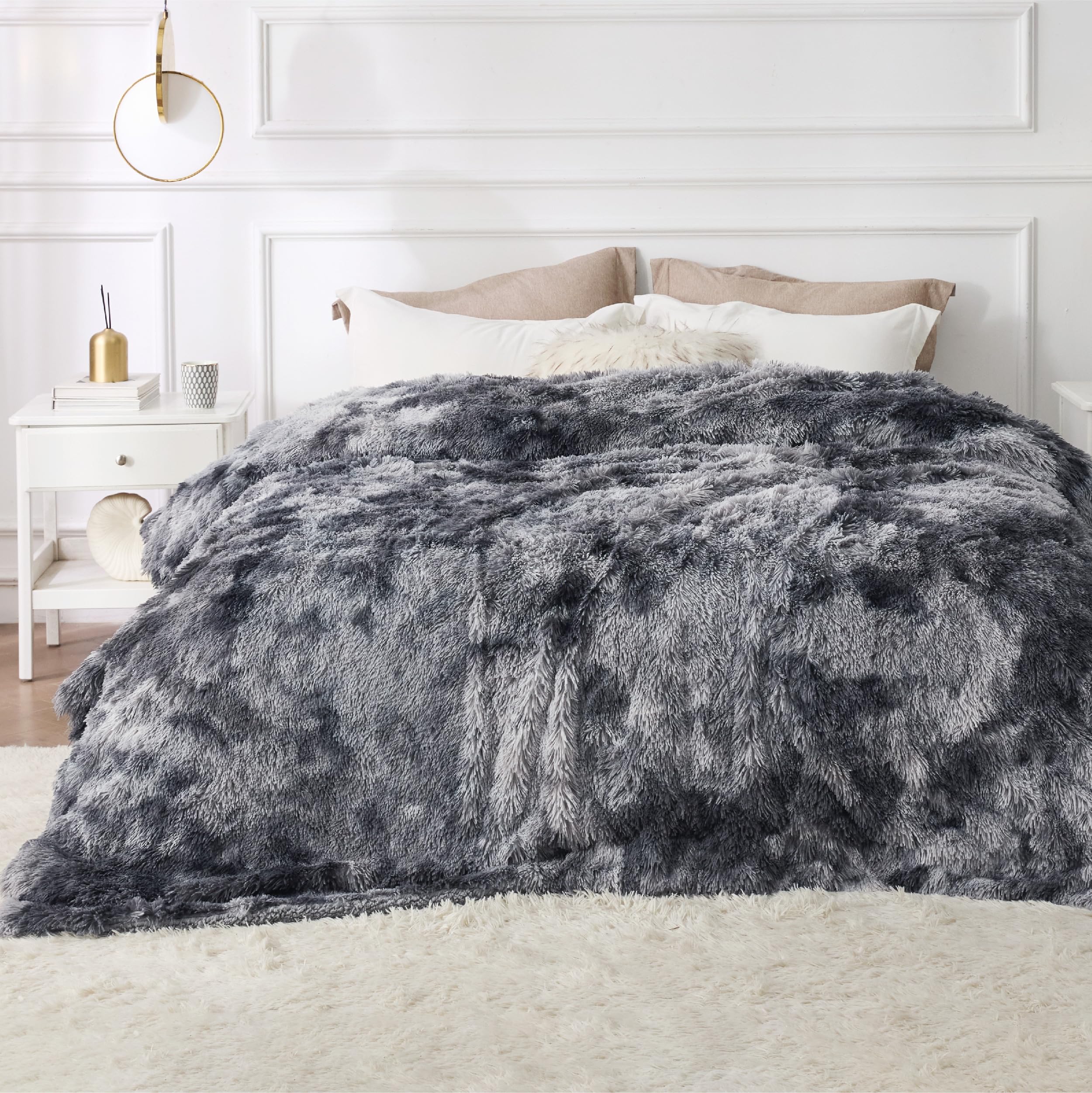 Bedsure Ultra Soft Fluffy King Size Blanket for Bed β Fuzzy, Fluffy, Shaggy Faux Fur King Blanket, Warm and Thick Sherpa, Tie-dye Decorative Gift, Oversized Blankets King Size, 108x90 Inches, 640 GSM