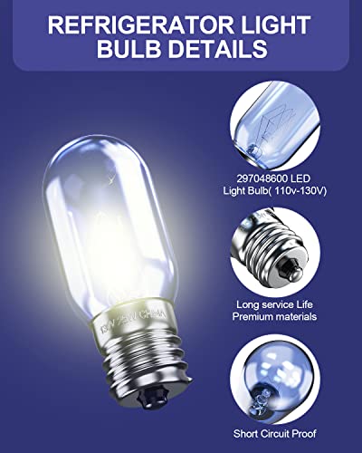 dcosok Refrigerator Light Bulb 40 Watt 297048600 241552802 Compatible with Frigidaire Kenmore Whirlpool Electrolux KitchenAid Fridge Light Bulbs Replacement Freezer Bulb T8 E17 Lamp Light, 2 Pack