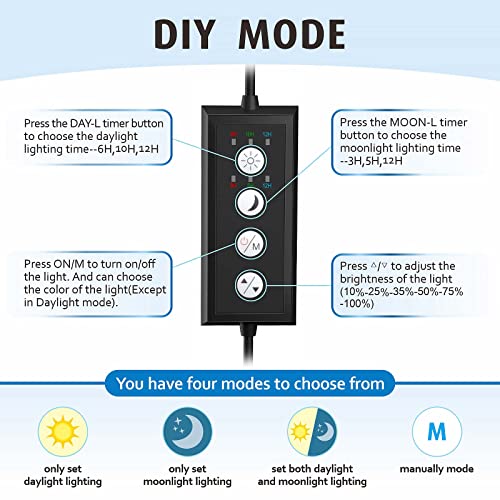 hygger Clip On Full Spectrum Aquarium LED Light, 14W Day-Night Dual Timer Sunrise-Day-Sunset-Moon Fish Tank Light, Adjustable Timer Brightness with 9 Colors for Planted Tank