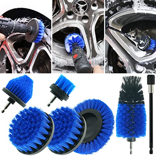 CLEAFOU 7 Pcs Drill Brush Attachment Set with Extend Attachment All Purpose Power Scrubber Brush Cleaning Kit for Bathroom Surfaces, Grout, Floor, Tub, Shower, Tile, Kitchen and Car, Blue