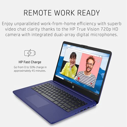 HP Latest Stream 14" HD Laptop, Intel Celeron Processor, 16GB Memory, 64GB eMMC Storage, Fast Charge, HDMI, Up to 11 Hours Long Battery Life, Office 365 1-Year, Win 11 S, Microfiber Bundle, Blue