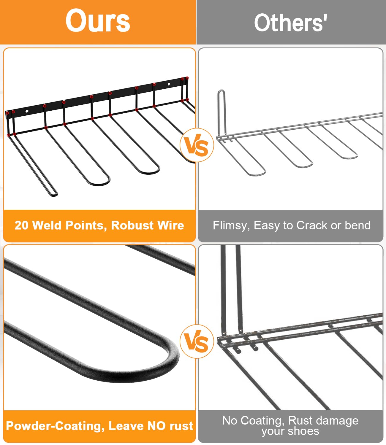 DegMongee Wader Hangers - 4 Pair Hanging Boot Rack - Great for Work Boots, Cowboy Boots, and Waders - Garage Shoe Storage - Shoe Organizer for Entryway