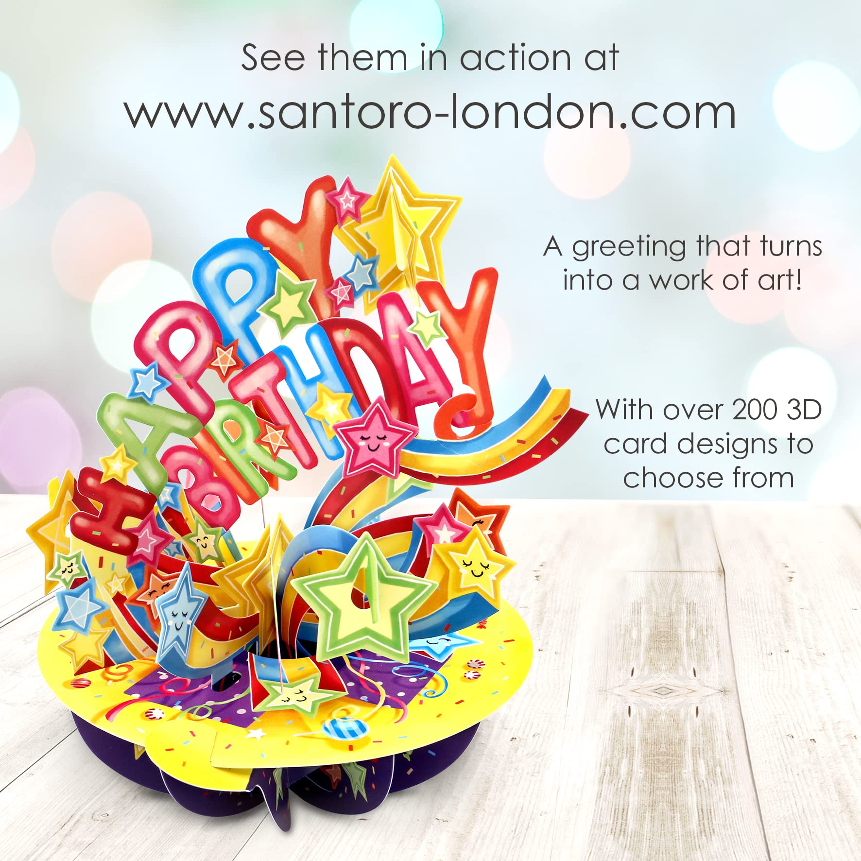 SANTORO Pirouette - 3D Pop Up Birthday Card - Shooting Stars - For Him, For Her, For Adults, For Kids - Birthday Gift - Interactive Card - Collectible Card - Creative Invitations, Unique Centerpieces, Memorable Decorations