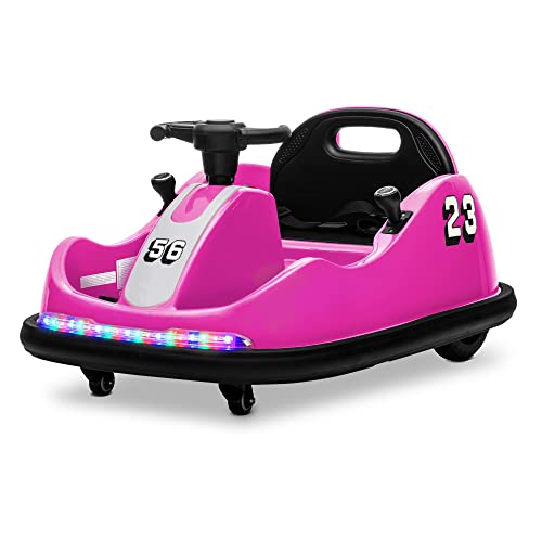 Kidzone 12V 2 Driving Mode (Steering Wheel/Joystick) Ride On Bumper Car for Kids & Toddlers 1.5-6 Year Old DIY Sticker Baby Bumping Toy Gifts W/Remote Control LED Lights, 360 Degree Spin