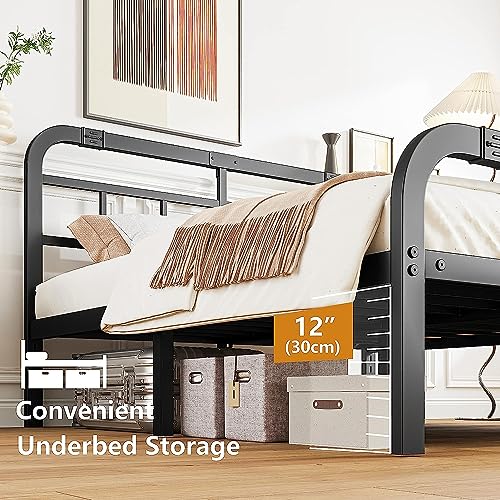 Cleaniago Twin XL Metal Bed Frame with Headboard and Footboard 14 Inch High, Heavy Duty Metal Platform Bed Steel Slats with 3000lbs Support, No Box Spring Needed, Noise Free, Black