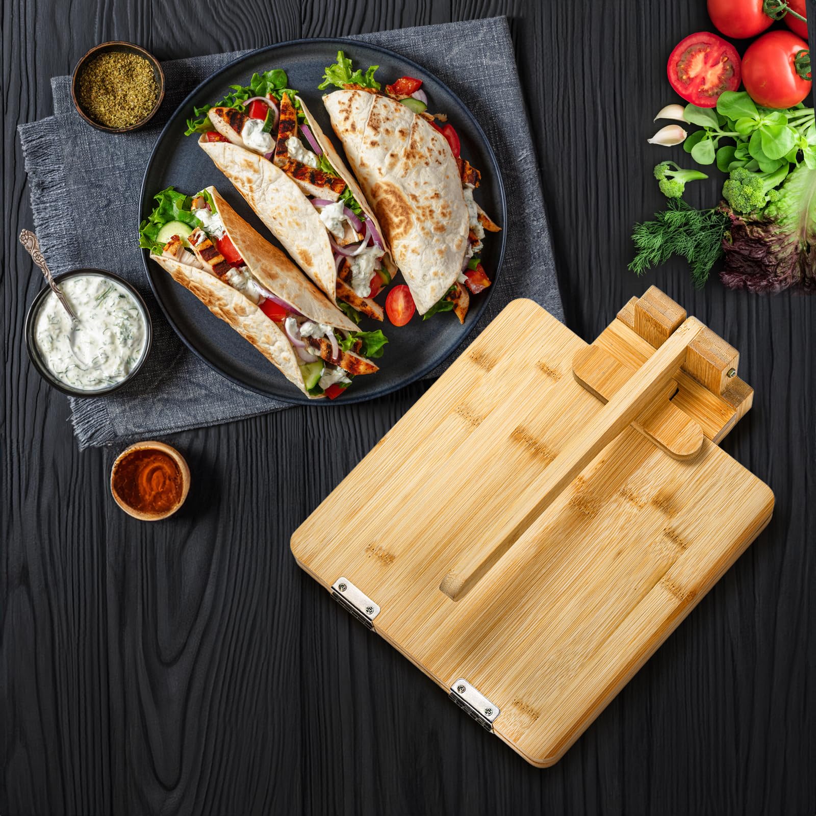 Coloch Bamboo Tortilla Press 10 Inch, Large Tortilla Maker with 60 PCS Parchment Paper and Dough Scraper, Square Mexican Tortilla Presser for Tortilla Making, Roti, Burritos, Taco