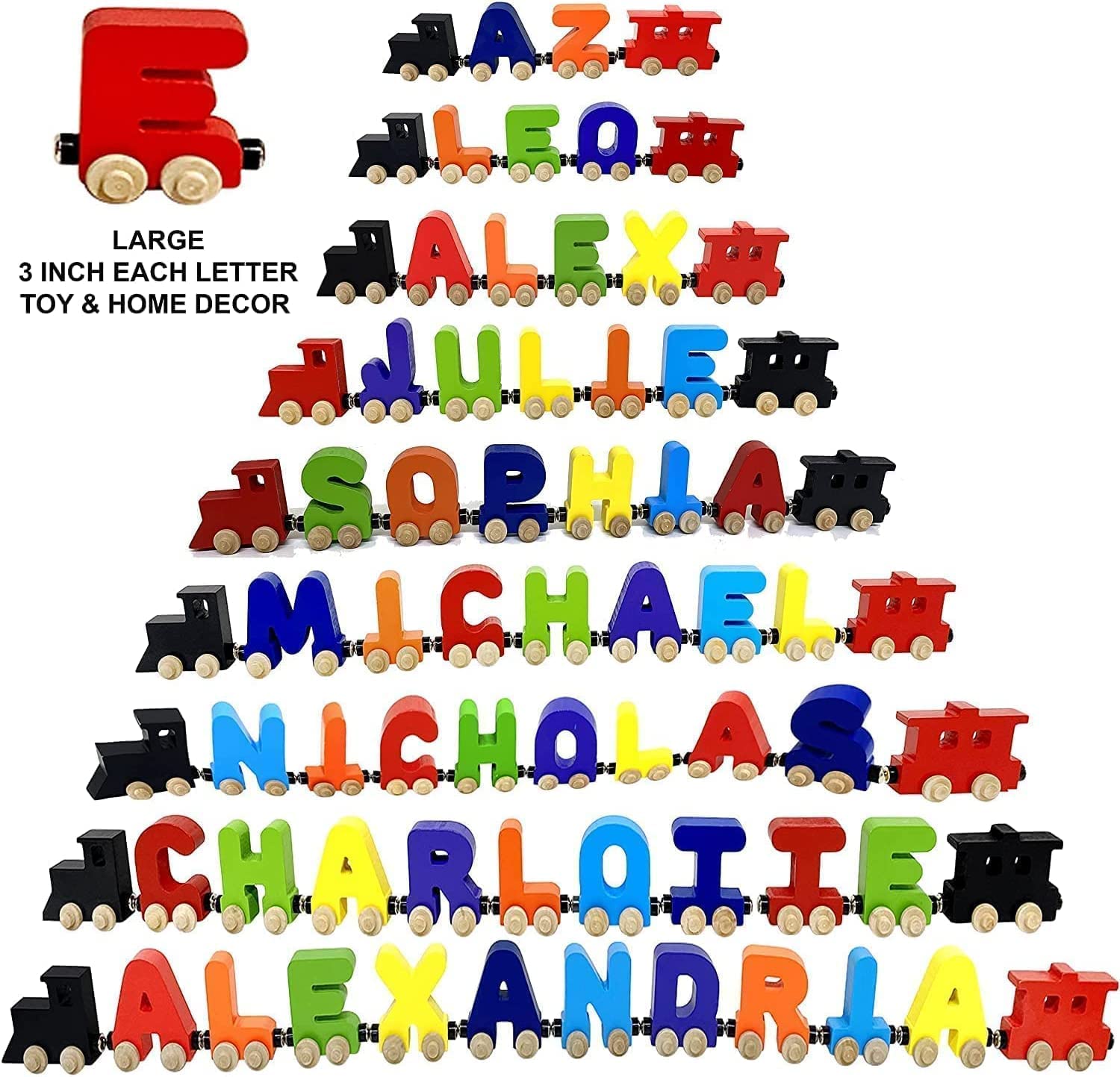 Large Handmade Name Wooden Trains Alphabet Puzzle Name Letters Educational Toys for Kids