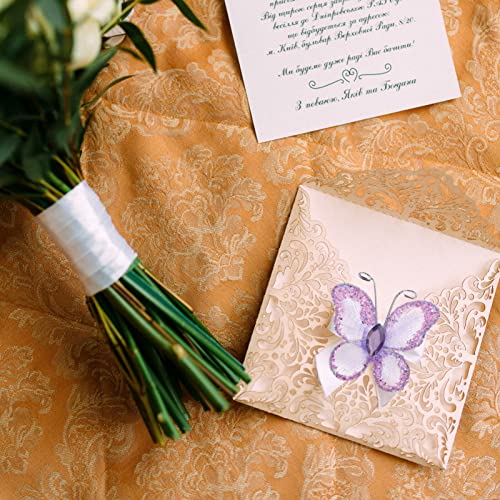 Sheer Mesh Wire Glitter Butterfly, Wedding Decorative Butterflies Decors with Gem, Craft Organza Butterflies for DIY Craft Wedding Home Decor, 50pcs