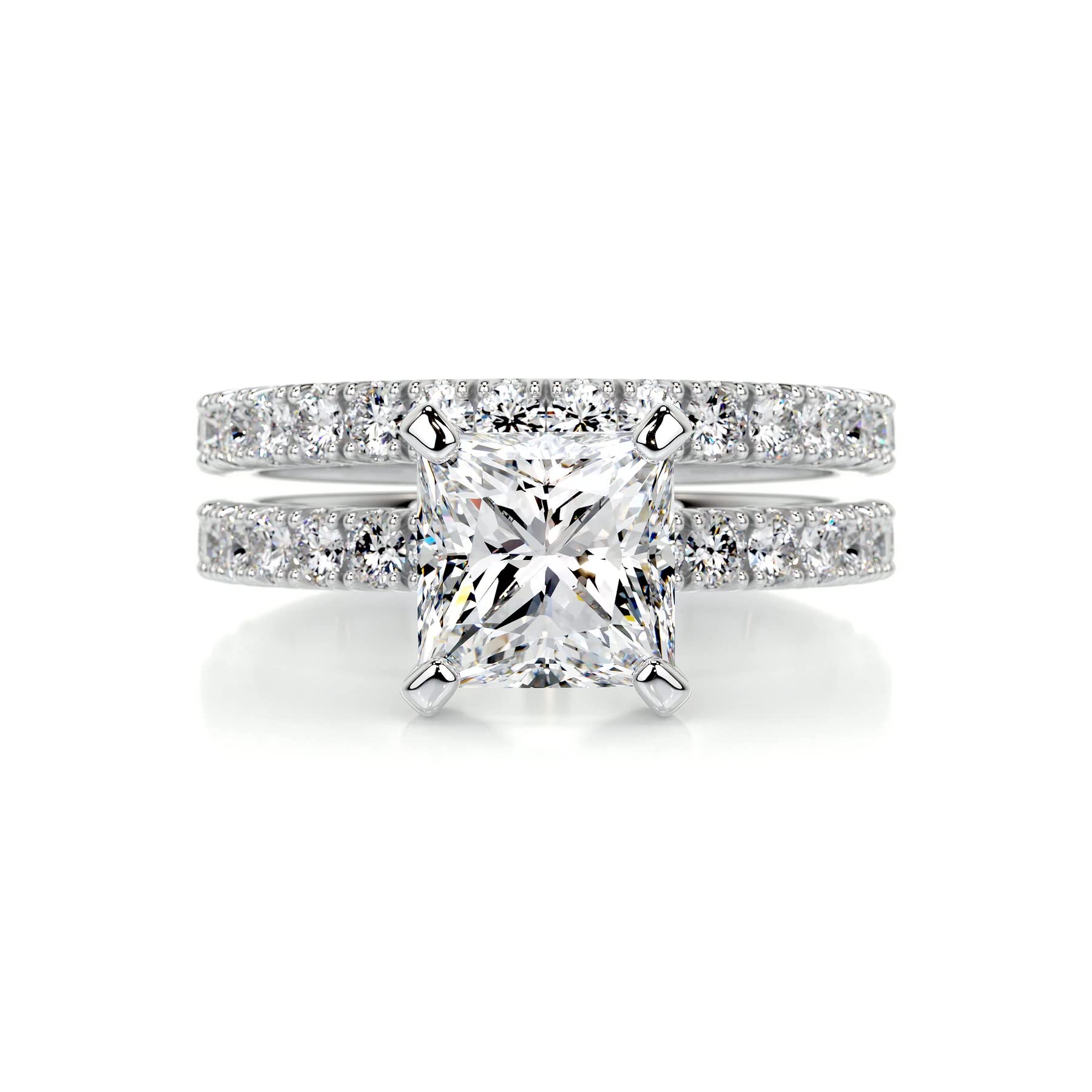 Ayafee 1 CT Center Princess Cut Moissanite Wedding Sets, Platinum Plated Silver Wedding Ring Sets - Size 10