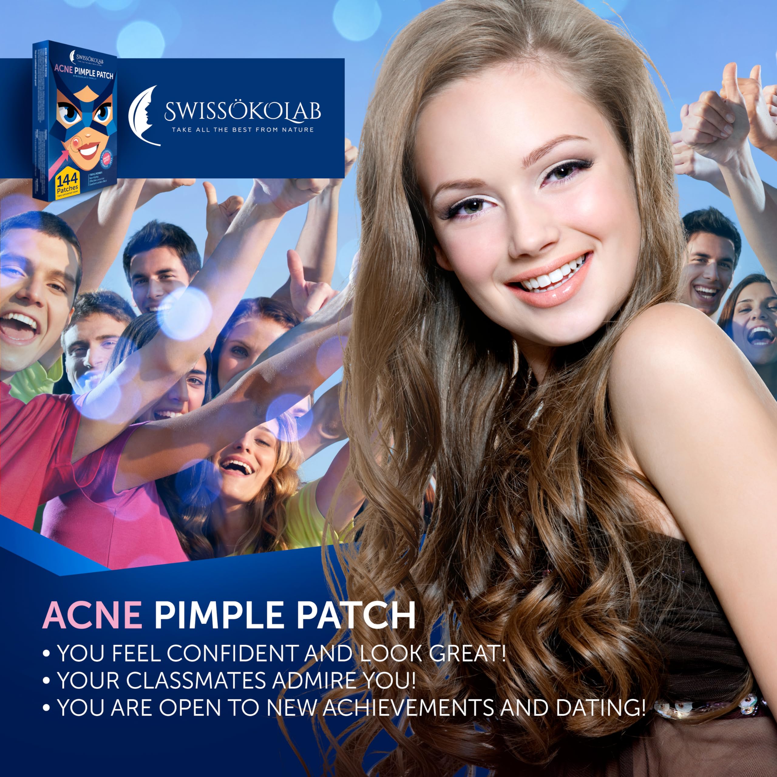 SWISSÖKOLAB Acne Patch Pimple Patch Hydrocolloid Acne Stickers Absorbing Spot Dot Acne Cover 144 Acne Dots Pimple Sticker Acne Pimple Master Patch Blemish Patches