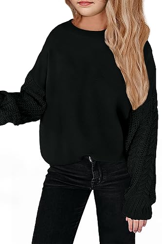 INFULEIMU Girls Sweaters Crewneck Long Sleeve Kids Christmas Sweater Winter Knit Chunky Pullover Jumper 5-14 Black