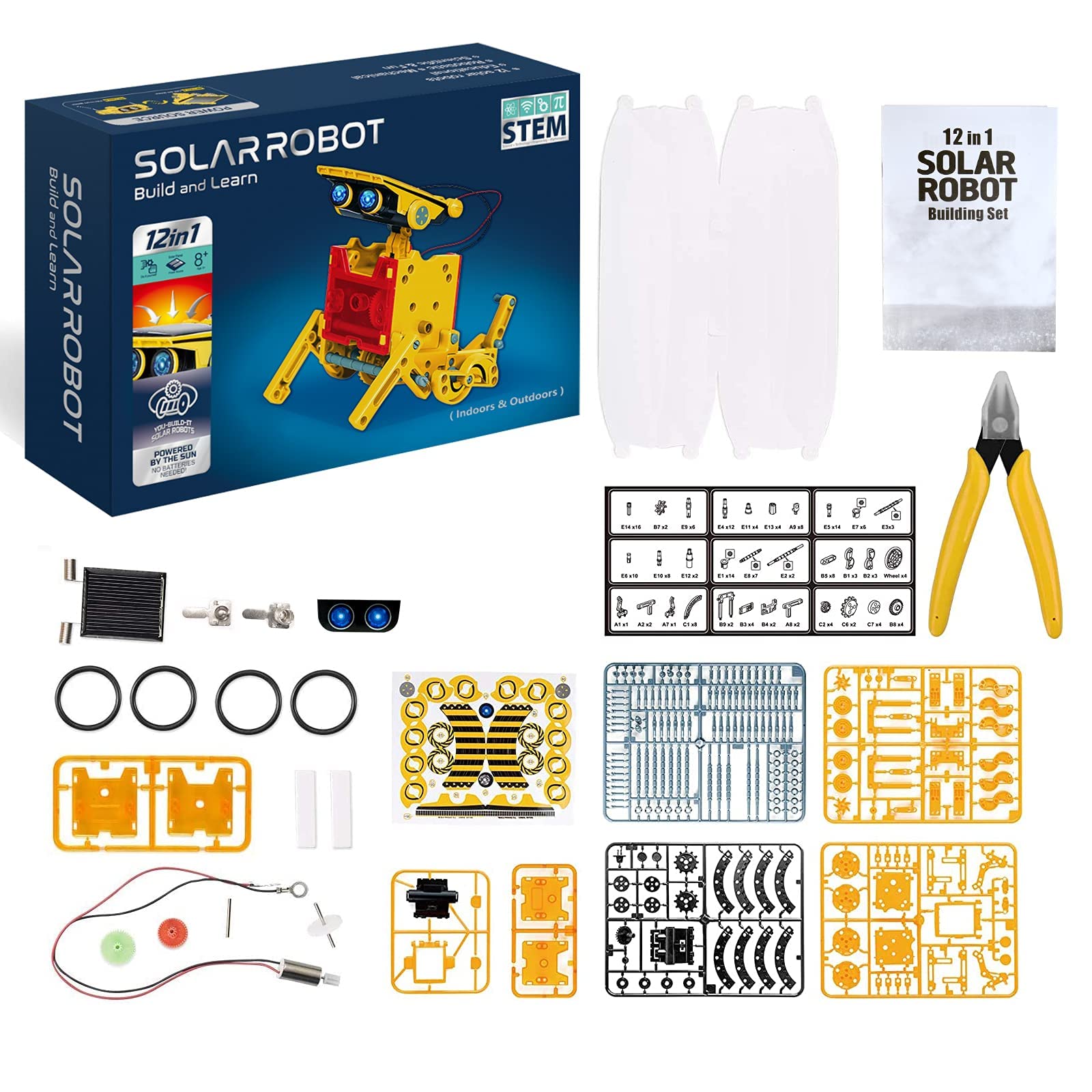 KooQii Upgrade STEM 12 in 1 Educational Toys Solar Robot Building Kit,Solar and Cell Powered 2 in 1 DIY STEM Project Learning Science Kits for Kids Age 8-12 for Birthday Gift and Travel Activity
