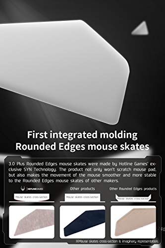 HOTLINEGAMES 2Sets 3.0 Plus Rounded Curved Edges Mouse Feet Skates Compatible with Logitech G703 G603 G403 Gaming Mouse feet Replacement (0.7mm,Smooth Glide,Pure White PTFE) Professional Mice Upgrade