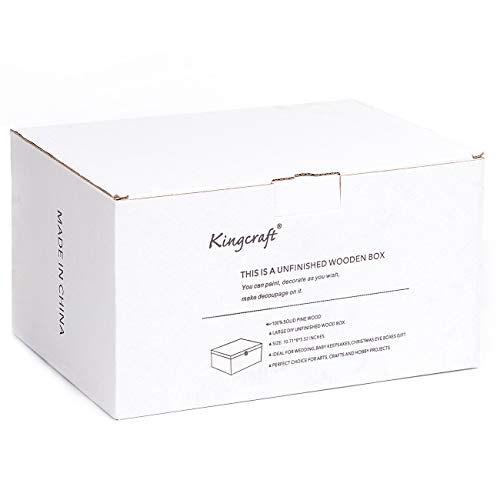 Extra Large Rectangle Unfinished Pine Wood Box Natural DIY Craft Stash Boxes with Hinged Lid and Front Clasp for Arts Hobbies and Home Storage-10.71x8x5.66 Inches