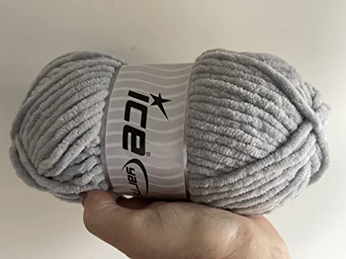 Grey Velvet Chenille Yarn - Bulky 100 Gram (3.53 Ounces) 100 Meters (109 Yards)
