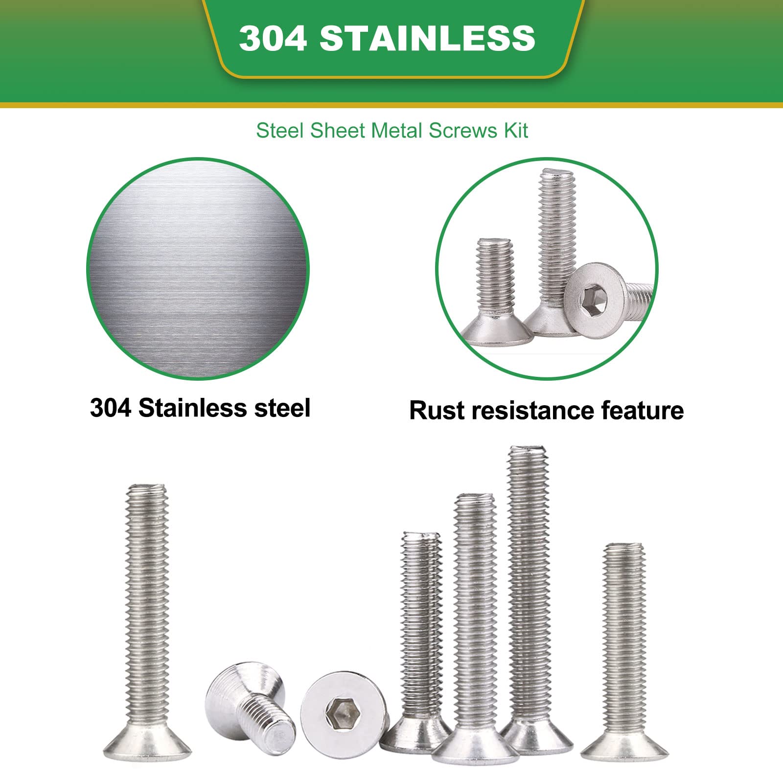 FOLIV Flat Head Socket Cap Screws, 1230PCS M2 M3 M4 M5 Bolts Nuts Washers Assortment Kit, Allen Socket Drive, 304 Stainless Steel