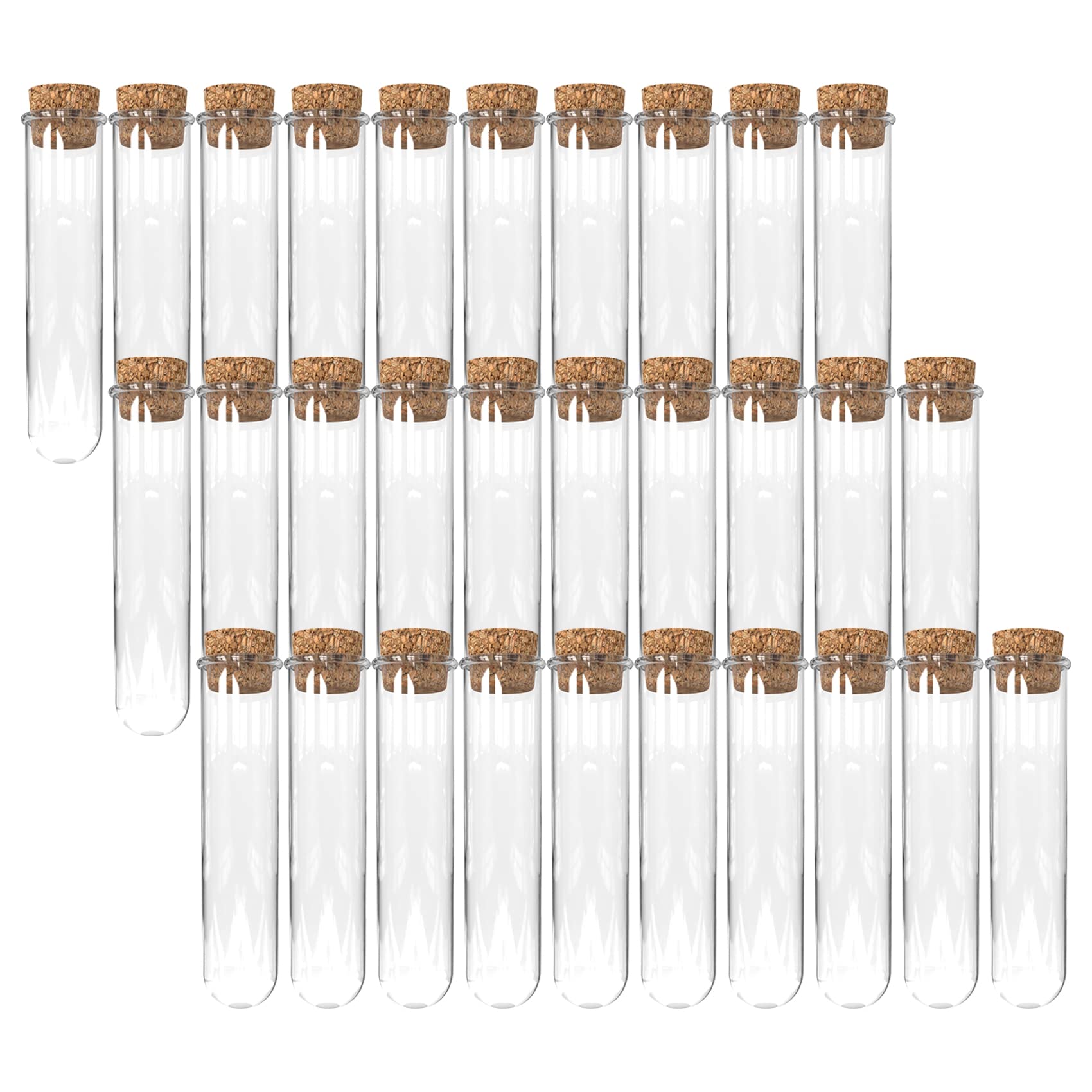BTSD-home 30pcs 45ml Glass Test Tubes 25×120mm Round Bottom Test Tubes with Cork and Brush for Scientific Experiments Candy Storage and Party Decorations