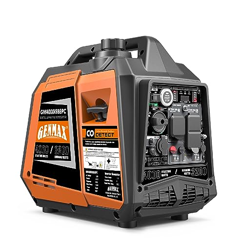 GENMAX Portable Inverter Generator, 4000W ultra-quiet 145cc gas engine,with Parallel and Series Capability, Electric Start, Ideal for Camping outdoor & Home backup power.EPA &CARB Compliant