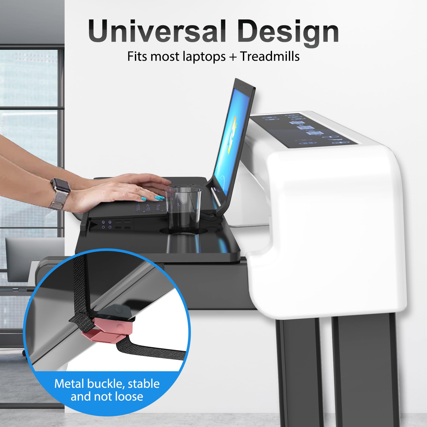 Beendou Universal Treadmill Desk Attachment, Ergonomic Platform Treadmill Laptop Desk Holder for Notebooks, Tablets, MacBook, Workstation for Treadmill Handlebars up to 31 inches with Cup Holder