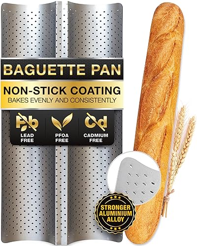 Eparé Baguette Pan for Baking - 15" x 6.5" Nonstick Bread Pans for Homemade Bread - Long Italian Bread Pan & French Bread Baker's Tray - Baquette Baking Pan Tool (US Company)