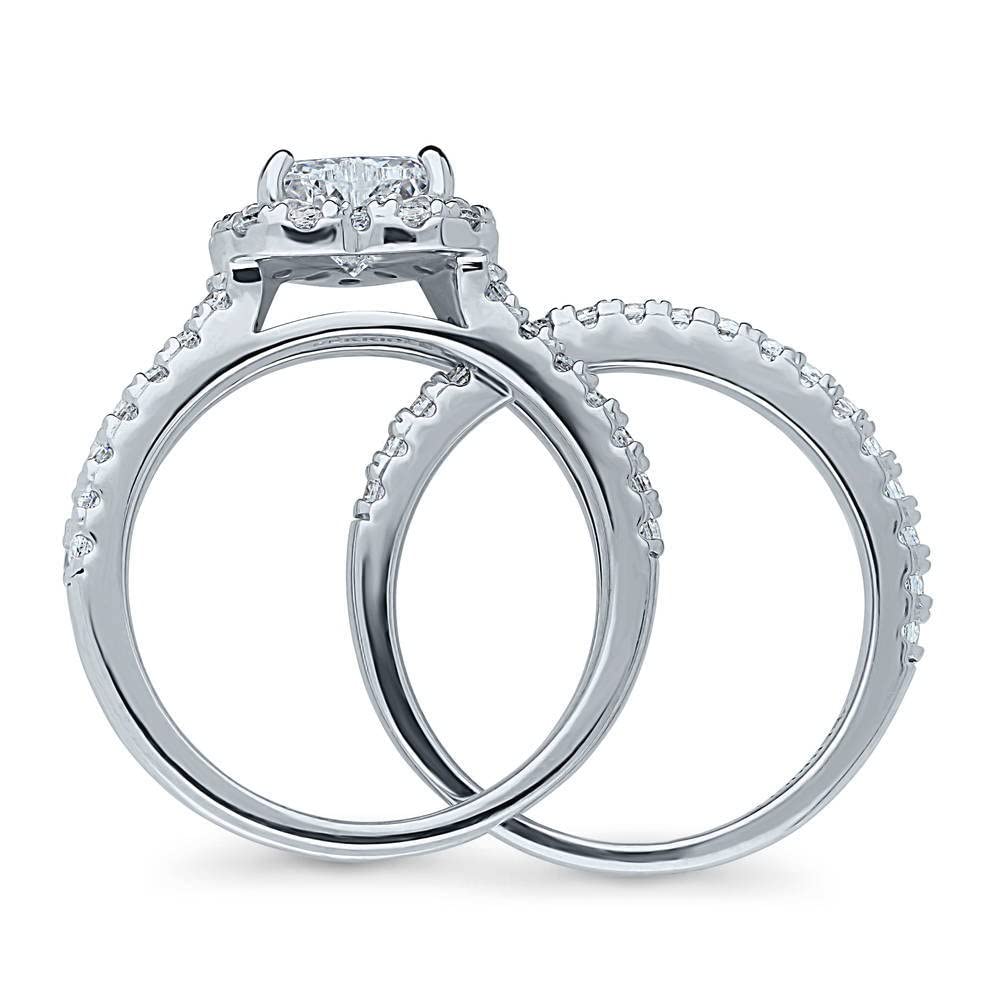 BERRICLE Sterling Silver Halo Wedding Engagement Rings Cubic Zirconia CZ Heart Insert Ring Set for Women, Rhodium Plated Size 10