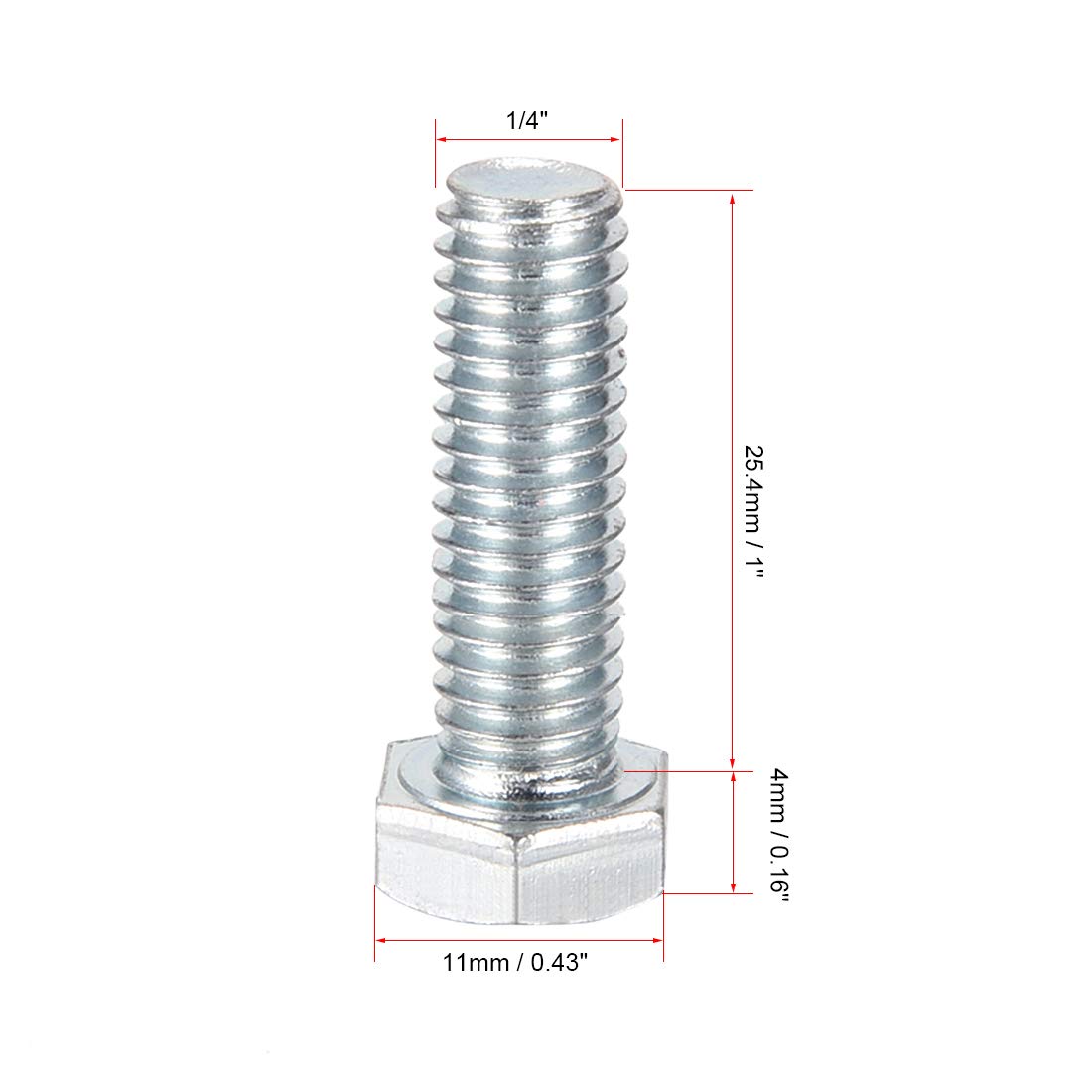 uxcell Hex Head Screw Bolts Carbon Steel 1/4"-20 x 1" Fastener Grade 5 UNC 40pcs