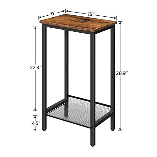 HOOBRO Tall Side Table, Industrial End Telephone Table with Adjustable Mesh Shelves, Small Entryway Table, Laptop Table for Office, Hallway, Living Room, Rustic Brown and Black BF03DH01