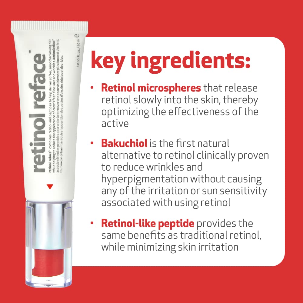Indeed Labs Retinol Reface, Retinol Wrinkle Repair Cream - Softer, Smoother, Younger Skin - Contains Vitamin A and Bakuchiol - 1.0 fl oz