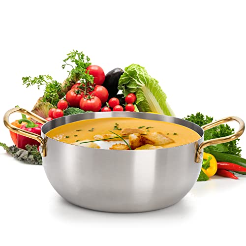 DEAYOU Ramen Cooking Pot, 8" Stainless Steel Pasta Stockpot, Small Everyday Pan with Double Handle, Korea Noodle Pot, Induction Saucepan Stewpot for Stovetop, Soup, Egg, Stir Fry, Fast Heating, 2 QT