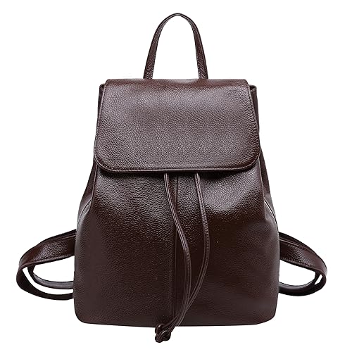 Genuine Leather Backpack for Women Elegant Ladies Travel Shoulder Bag Coffee Brown