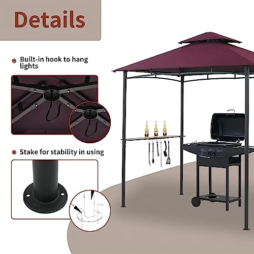 Grill Gazebo 5×8 Grill BBQ Canopy Tent Shelter with 2 Tier Hardtop Outdoor Patio Backyard Deck (L96 x W60 x H101, Red)