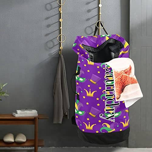 Kigai Mardi Gras Theme Laundry Bag, Drawstring Closure Dirty Clothes Bag Large Travel Camp Durable Tear Resistant Backpack Storage Bag - 14.5 X 29.3 in