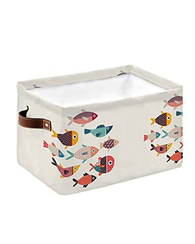 Storage Basket Multi-Color Fish Storage Bins Decorative Cartoon Funny Fishes Ocean Animals Foldable Baskets for Toys Decorative Baskets for Closet Nursery