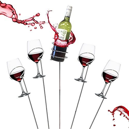 Mind Reader Picnic Wine Sticks, 5 pc Set, 5 Count (Pack of 1), Silver Bottle Glass Holder